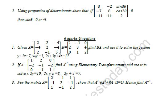 CBSE Class 12 Mathematics Matrices And Determinants Worksheet Set C